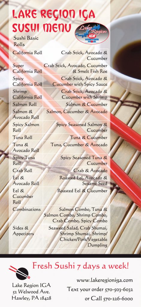 Sushi Menu | Lake Region IGA