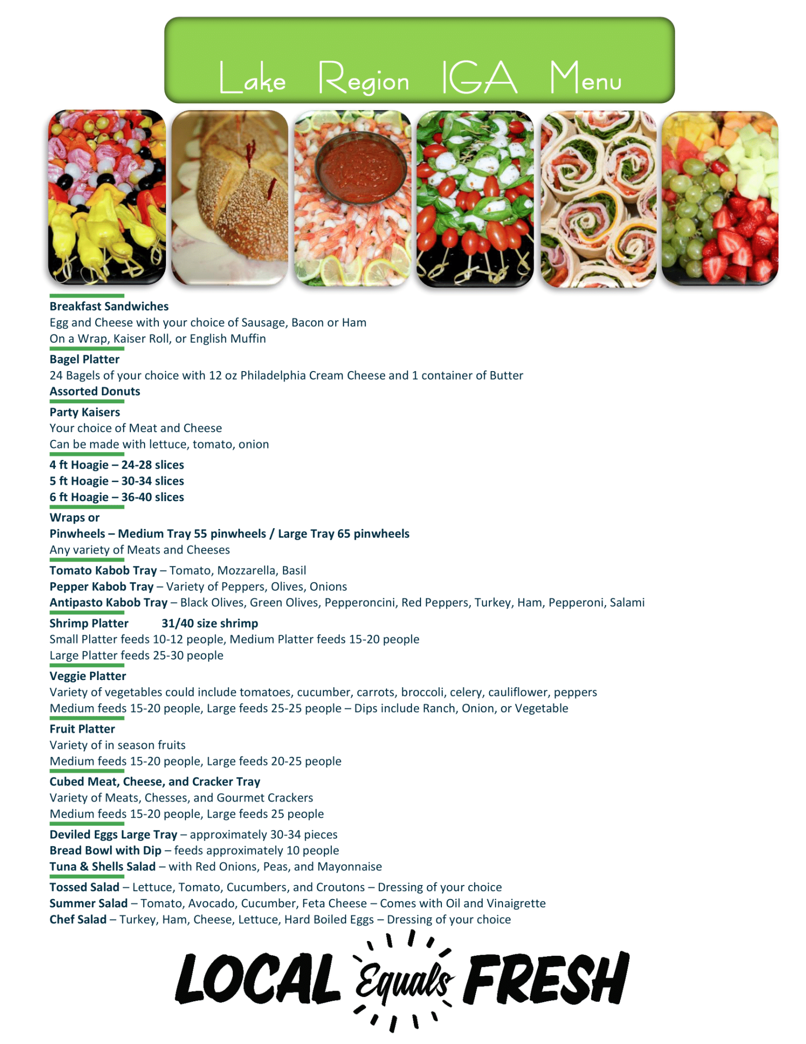 Party Platter Menu | Lake Region IGA